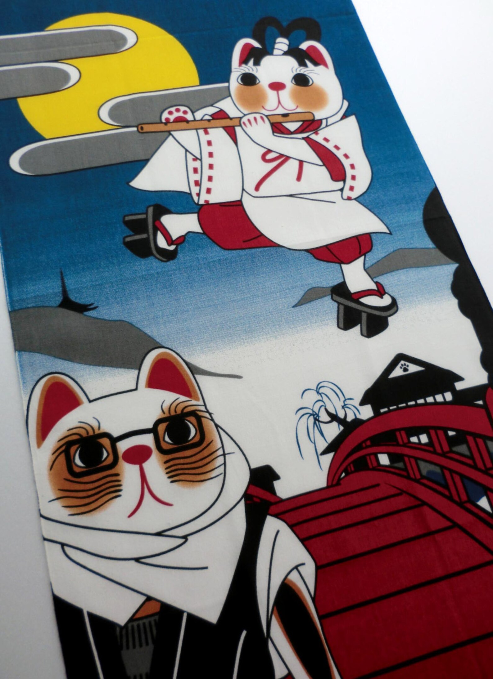 Samurai cats Japan Tenugui Maneki-neko Fortune Cats fabric | Etsy