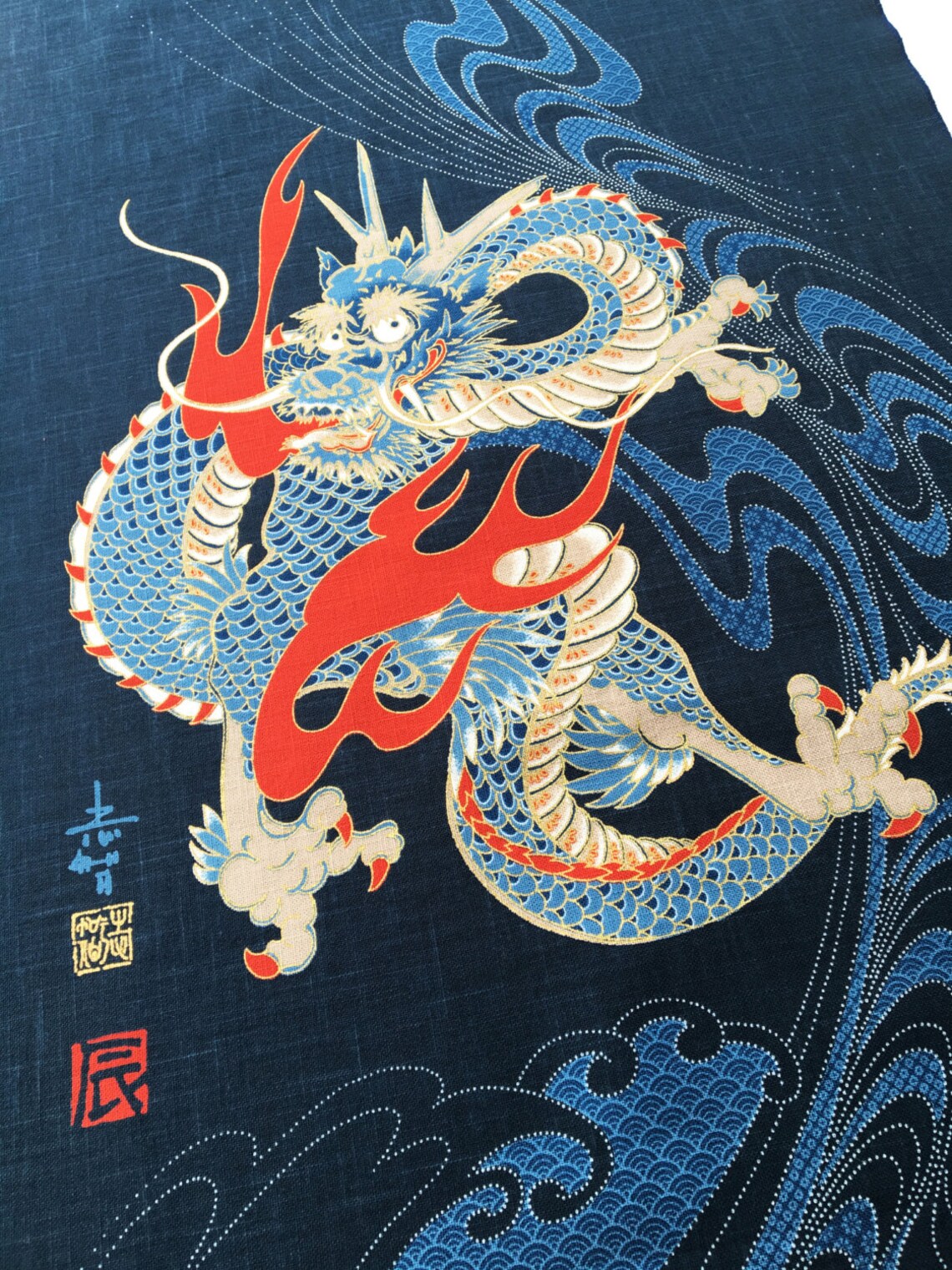 Japanese Dragon Noren Panel, Indigo Blue Tsuru, Indigo Noren Panel ...