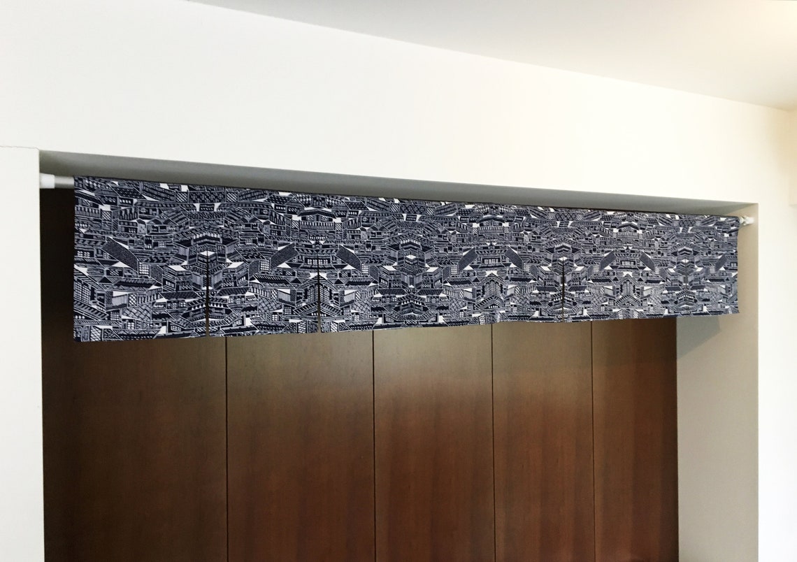 City sky line window valence Indigo blue noren curtain | Etsy
