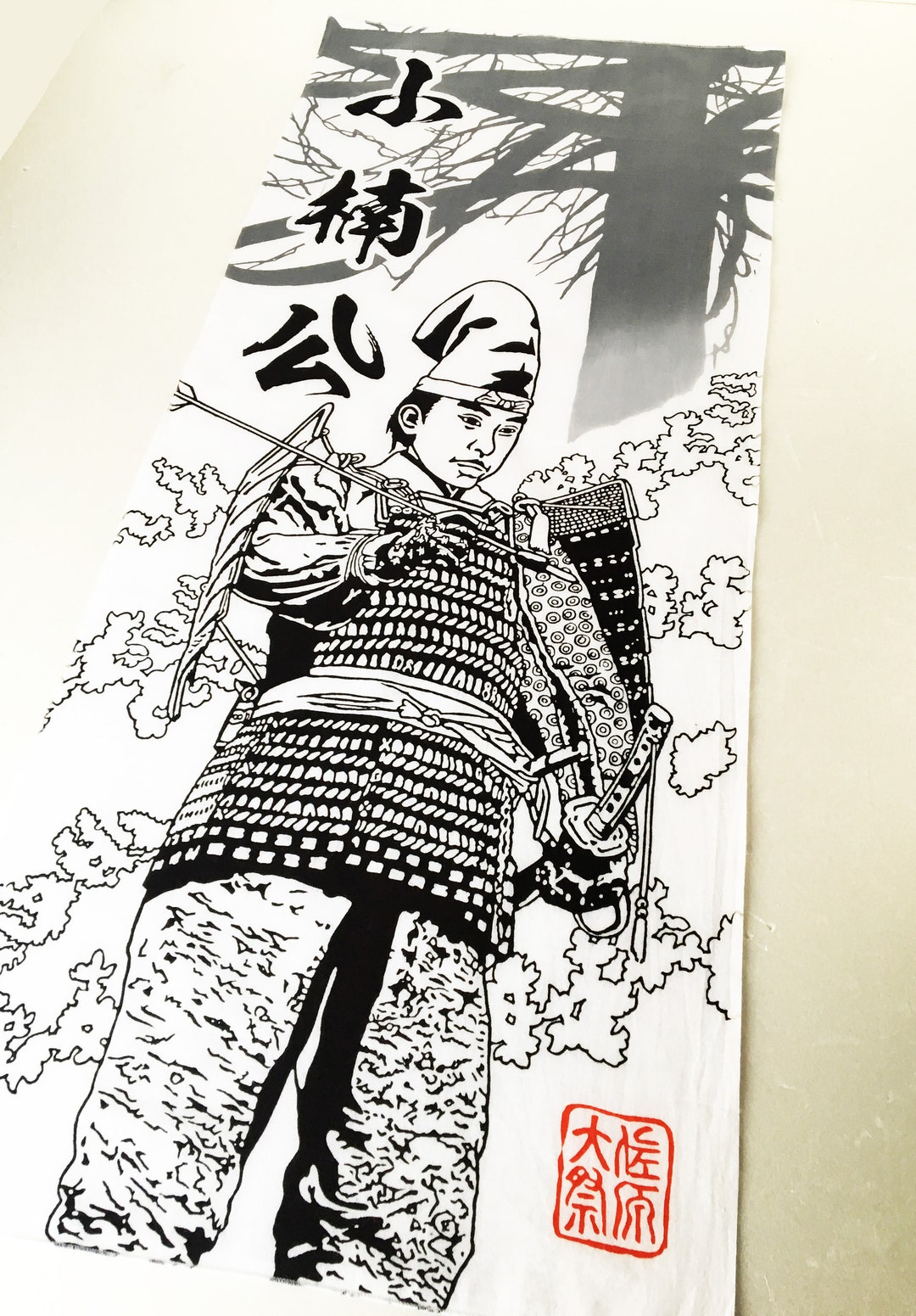 Japanese Samurai Tenugui Fabric: Warrior Noren Panel, Martial Arts ...