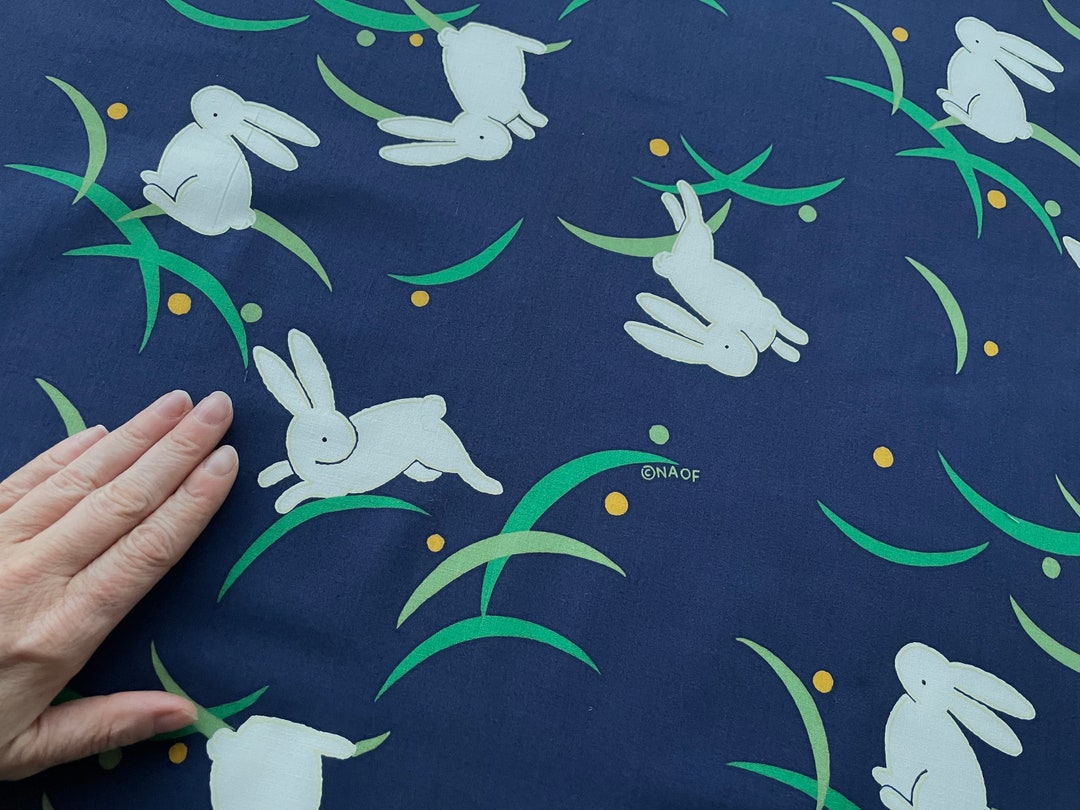 Japanese Navy Blue Bunny Fabric, Bunny Rabbit Wrapping Cloth Quilt ...
