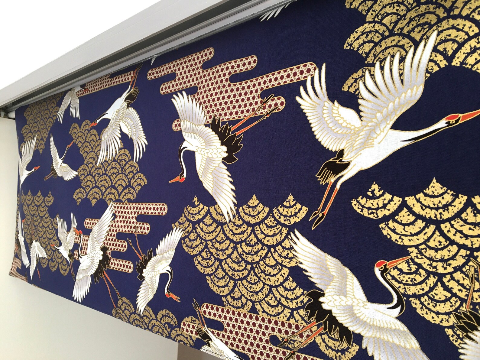 Crane Bird Noren Curtain, Restaurant Noren, Japanese Cranes Blue Waves ...