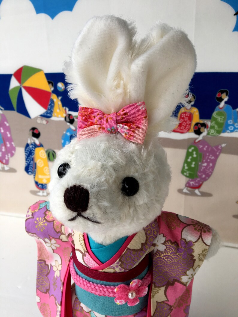 Japanese bunny in a pink kimono Kimono stuffed rabbit geisha | Etsy