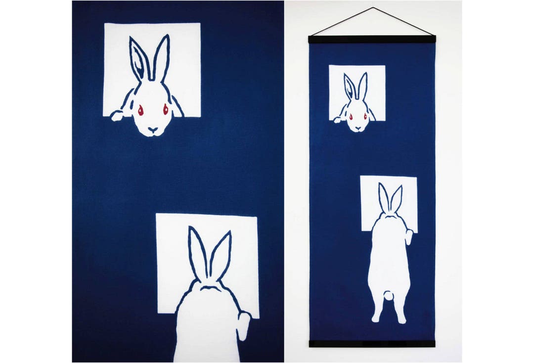 Japanese Bunny Indigo Blue Fabric Tenugui , Cotton Rabbit Indigo Blue ...