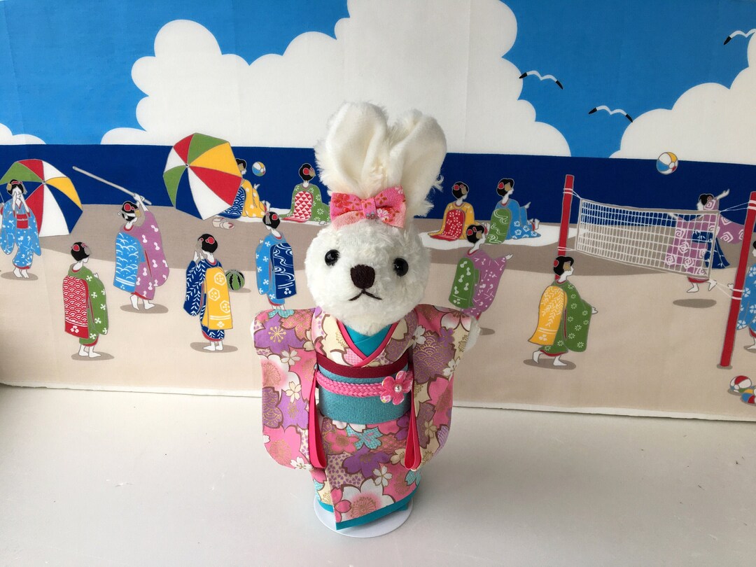 Japanese Bunny in a Pink Kimono Kimono, Stuffed Rabbit Geisha ...