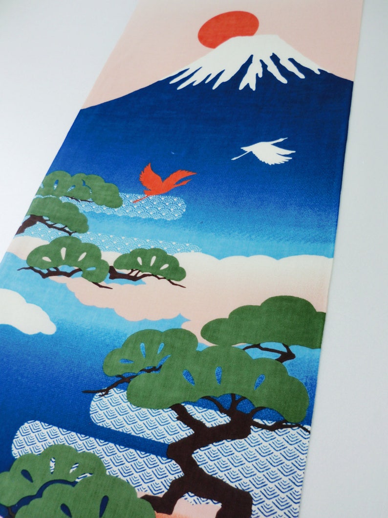 Japanese Tenugui Mount Fuji and Pine Trees Fabric Cute Fabric - Etsy