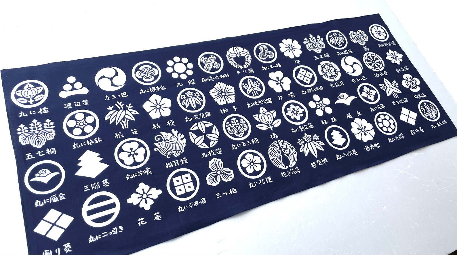 Japanese Crest Tenugui Fabric Japanese Navy Blue Family Crest - Etsy
