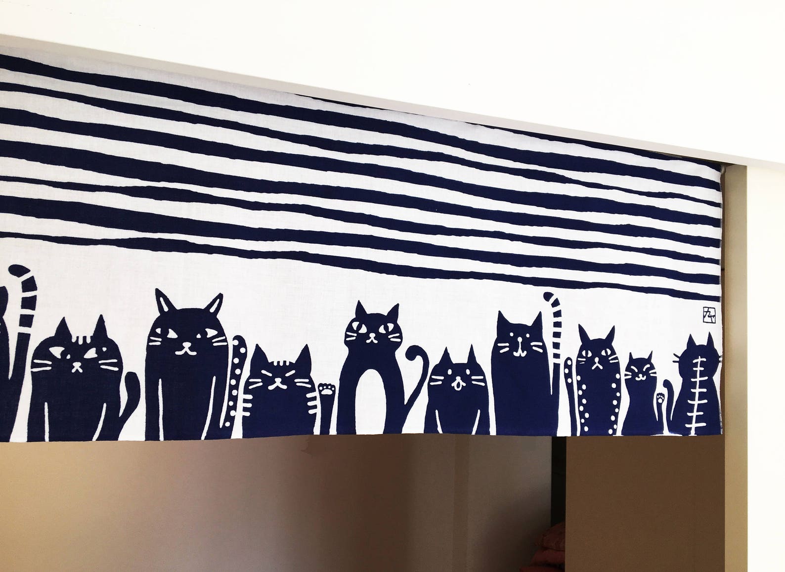Blue Cats Short Noren Curtain Japanese Cat Valance Kitchen - Etsy