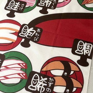 Japanese Shushi Fabric, Cat and Kaiten Sushi Tenugui, Maneki-neko ...