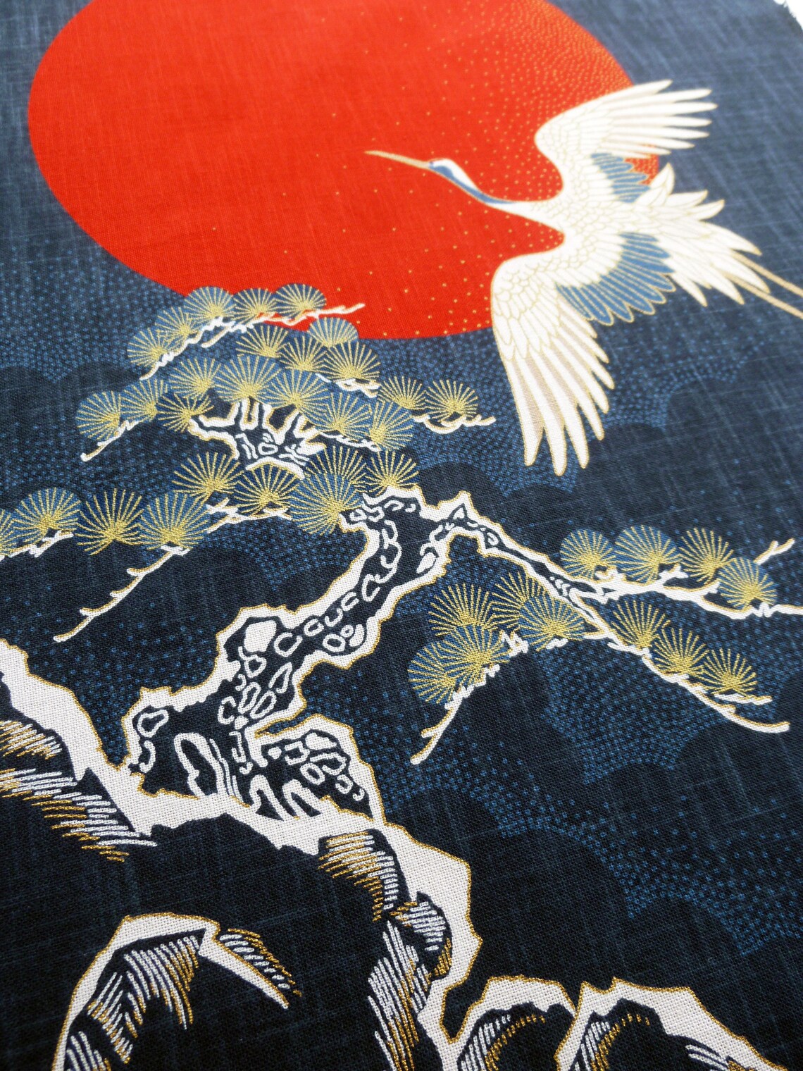 Sun Crane Tapestries Fabric Panel Japanese Crane Fabric Panel | Etsy