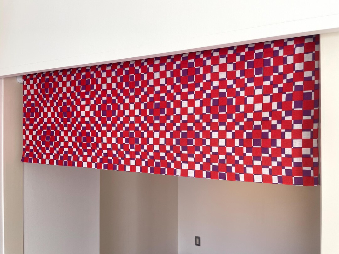 Japanese Red Geometric Tenugui Handmade Noren Curtain, Kitchen Short ...
