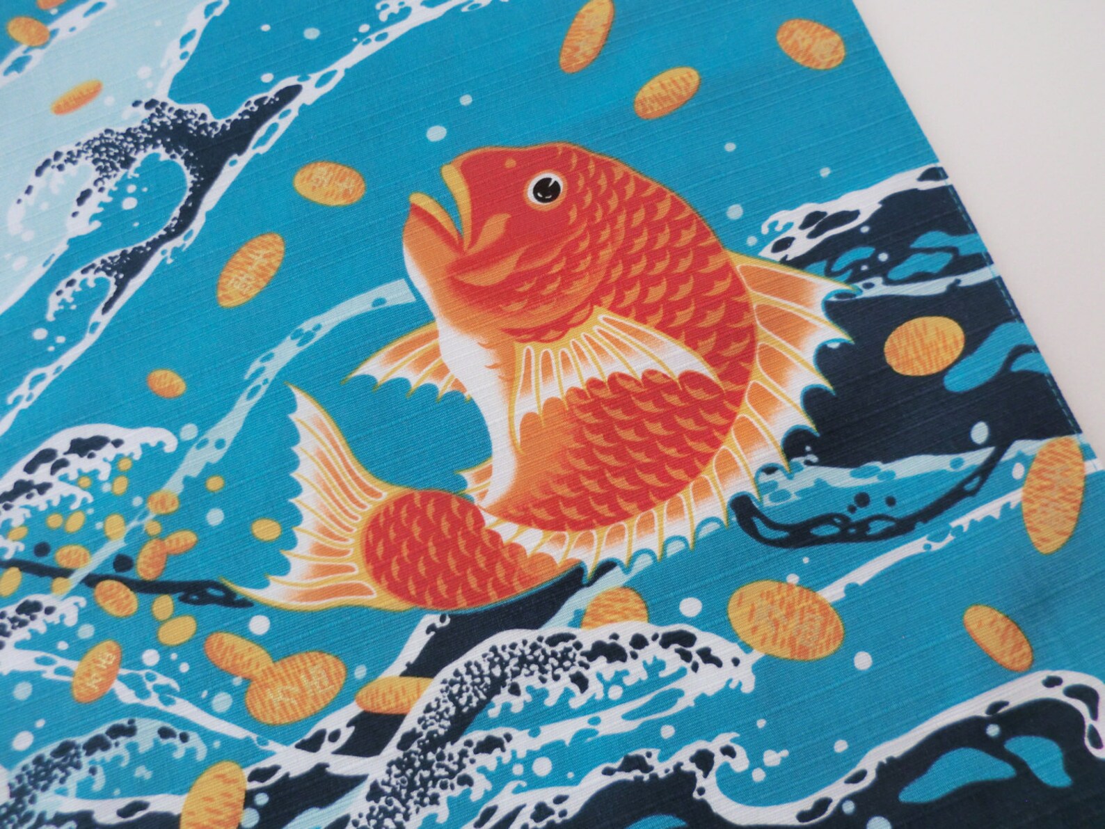 Blue Waves and Carp Cotton Wrapping Fabric Japanese Carp - Etsy
