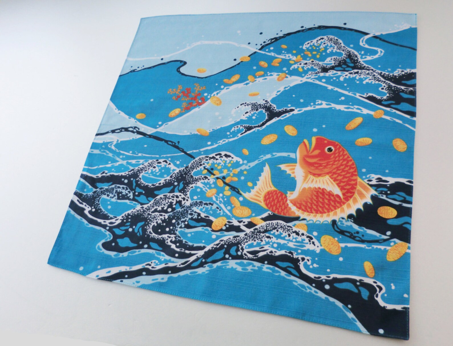 Blue Waves and Carp Cotton Wrapping Fabric Japanese Carp - Etsy