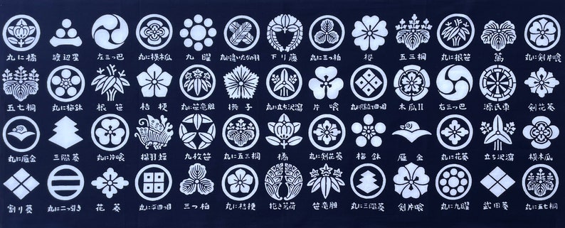 Japanese Crest Tenugui Fabric Japanese Navy Blue Family Crest - Etsy