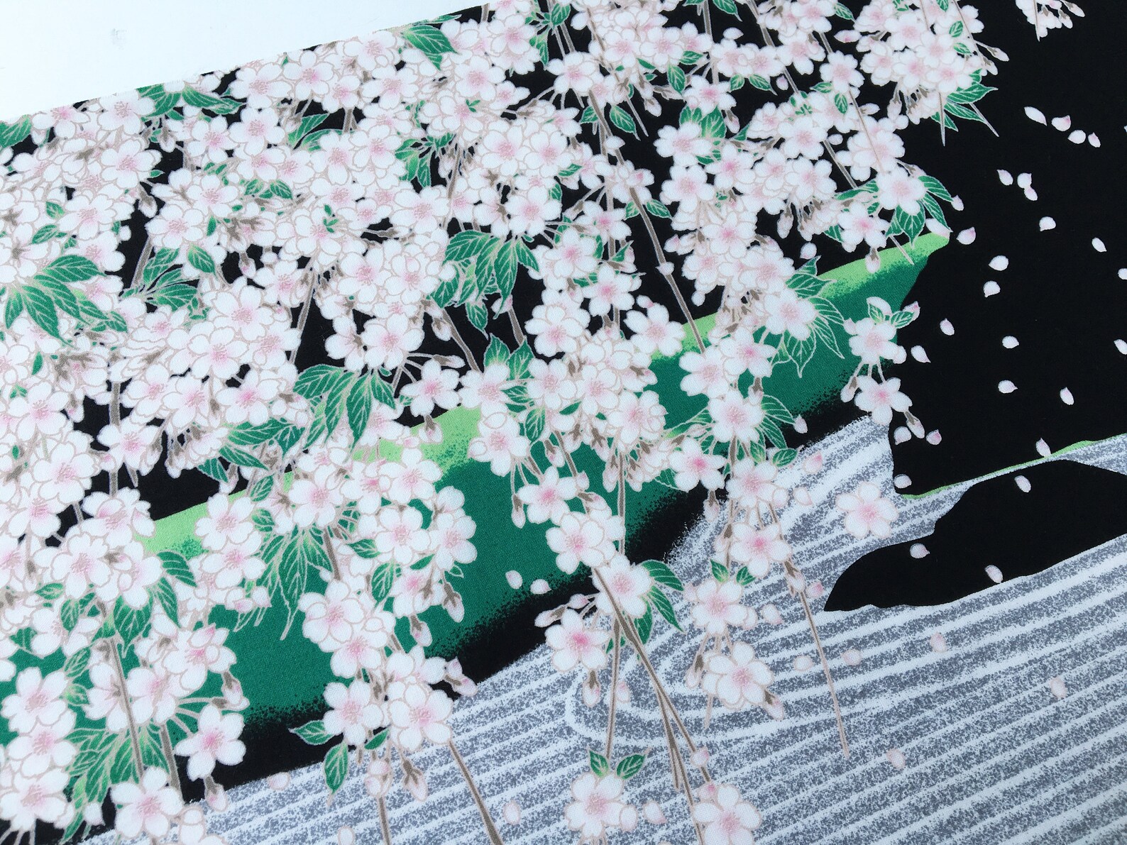 Japanese Zen Garden, Sakura and Stone Garden Fabric, Kyoto Tapestry ...