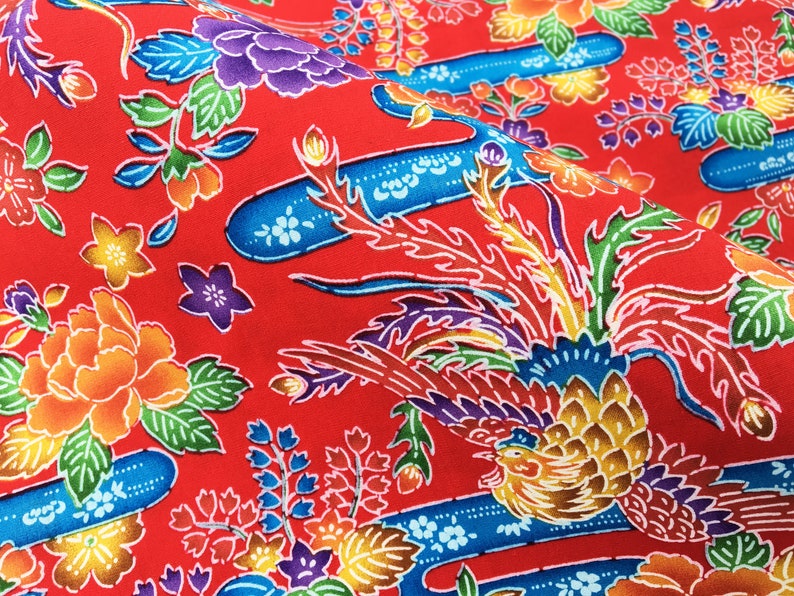 Okinawa Fabric Art Red Bingata Print Fabric Japanese Cotton - Etsy