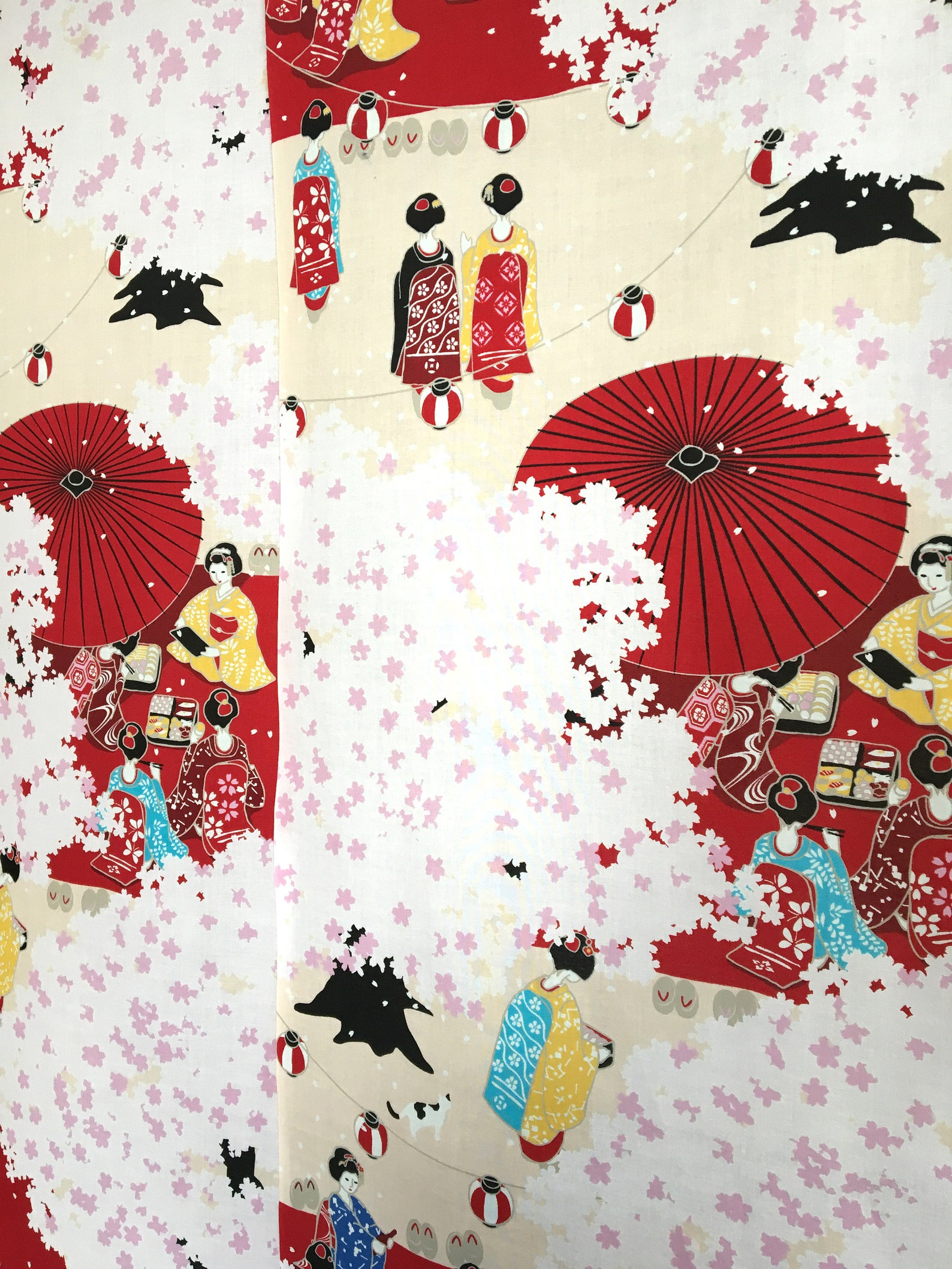 Japanese geisha girl fabric geisha in the Hanami or cherry | Etsy