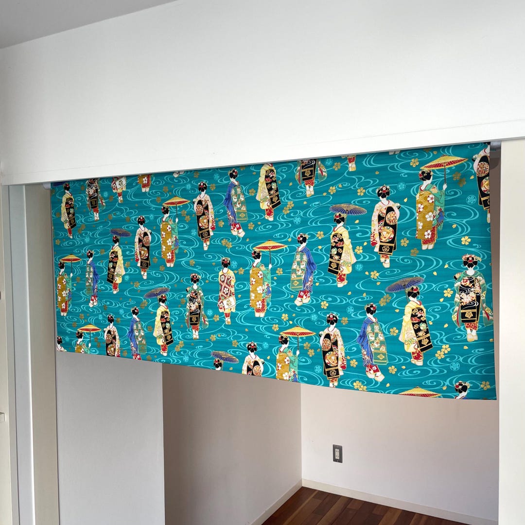Japanese Geisha Short Noren Curtain, Japanese Restaurant Kimono Girls ...