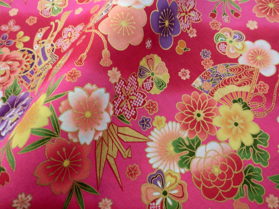 Japanese Pink Flowers Kimono Fabric Cotton Fat Quarter, Quilt Japanese ...