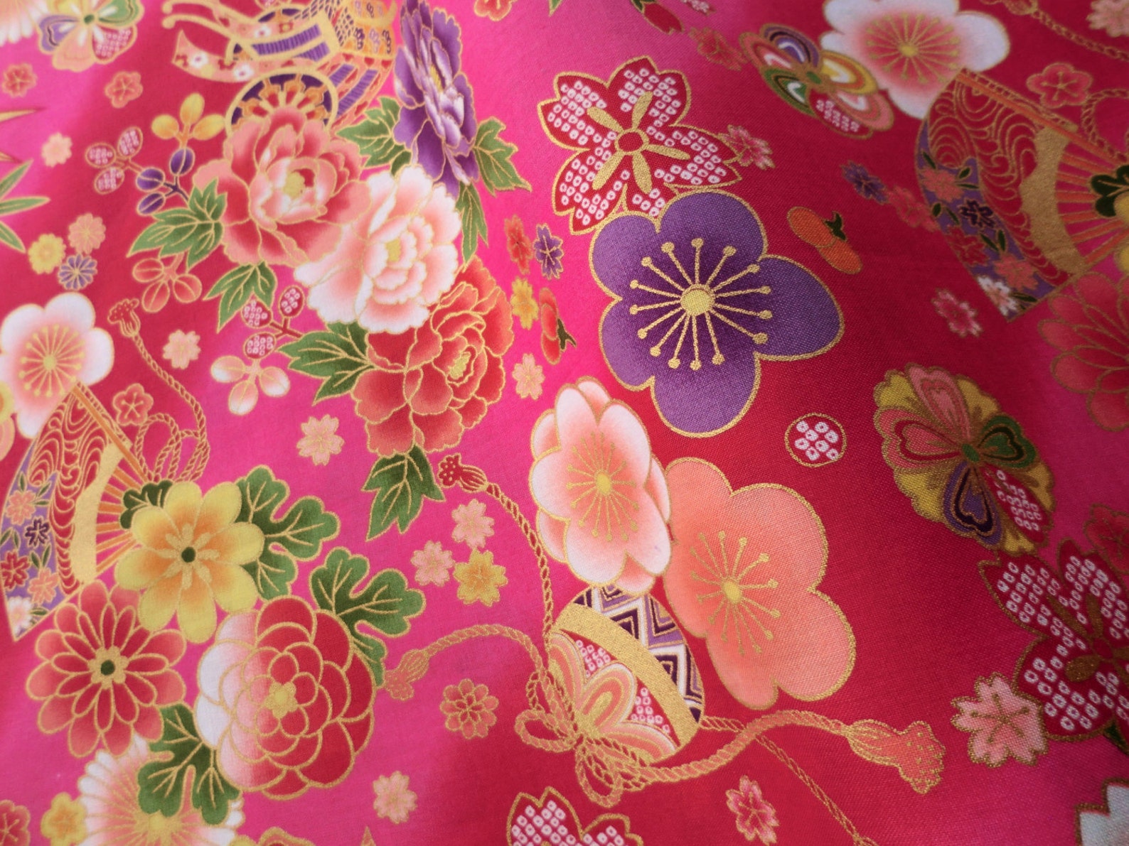 Japanese Pink Flowers Kimono Fabric Cotton Fat Quarter Quilt | Etsy