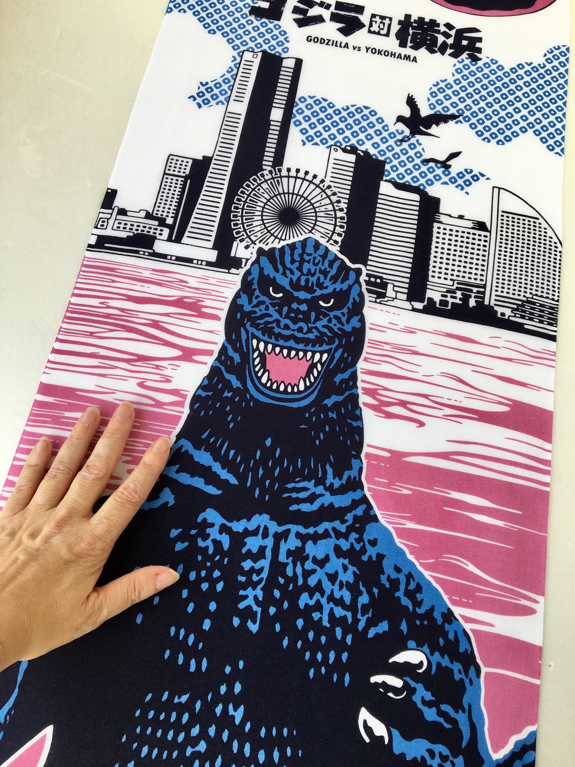 Godzilla in Yokohama Tenugui Fabric, Godzilla Wall Noren Panel, Mothra ...
