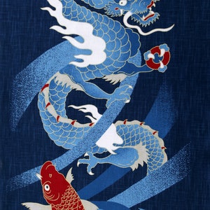 Japanese Dragon Noren Panel, Blue Carp Noren Curtain Panel, Red Carp ...