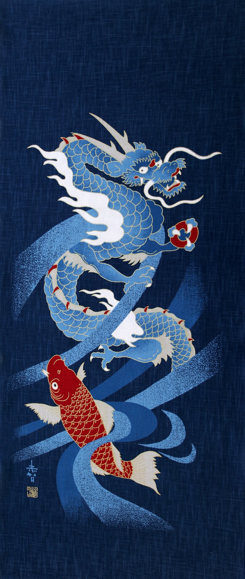 Japanese Dragon Noren Panel Blue Carp Noren Curtain Panel | Etsy
