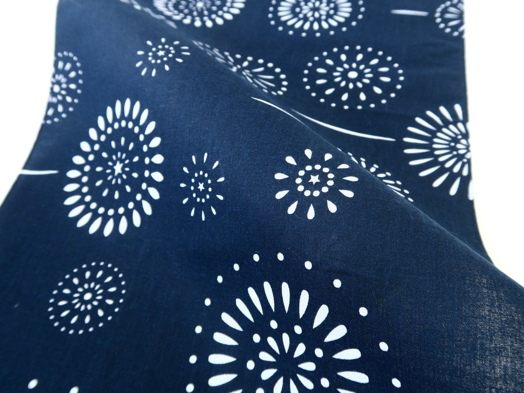Japanese Navy Blue Fireworks Tenugui Fabric, Hanabi Blue Wall Décor ...