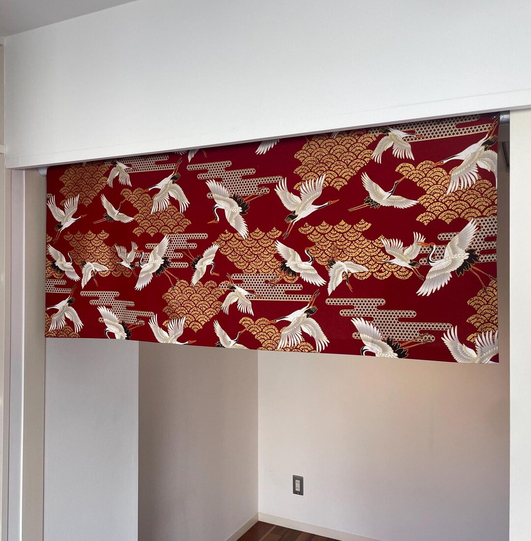 Red and Golden Crane Noren Curtain, Japanese Restaurant Doorway, Café ...