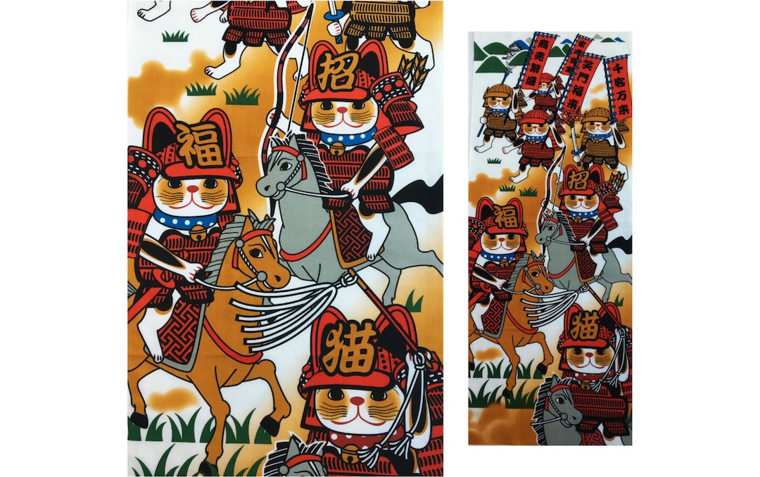 Samurai Armor Cats Japanese Tenugui, Martial Arts Kendo Tenugui, Kendo ...