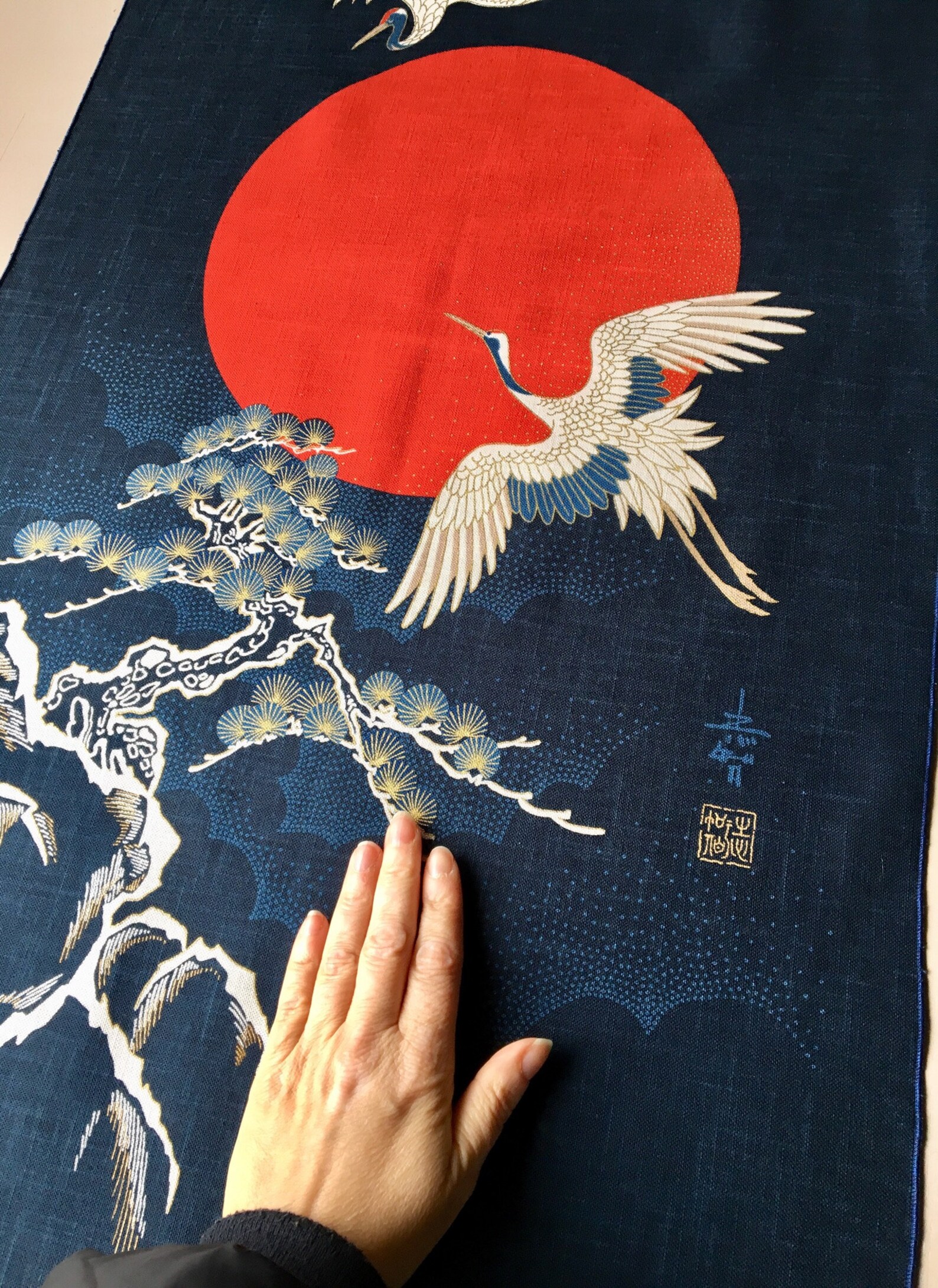 Sun Crane Tapestries Fabric Panel Japanese Crane Fabric Panel - Etsy