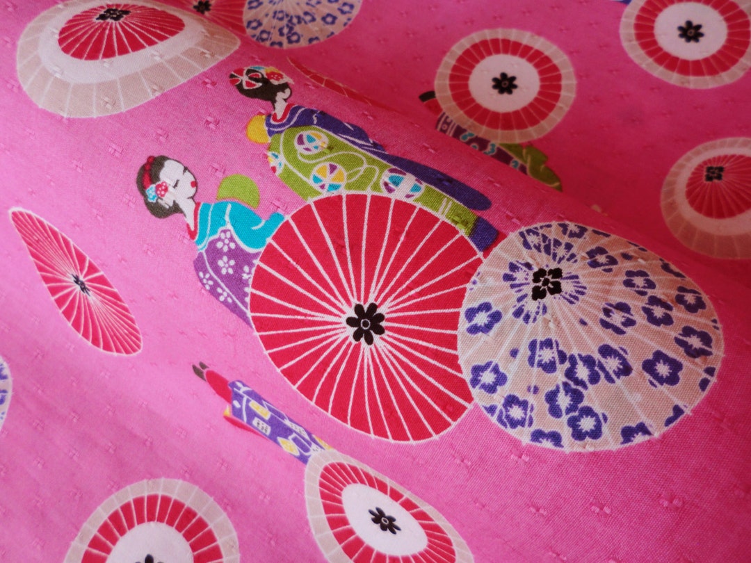 Japanese Geisha Fabric, Pink Japanese Cotton Fabric Fat Quarter, Pink ...