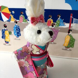 Japanese Bunny in a Pink Kimono Kimono, Stuffed Rabbit Geisha ...