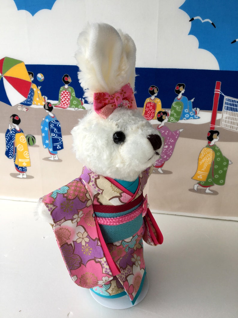 Japanese bunny in a pink kimono Kimono stuffed rabbit geisha | Etsy