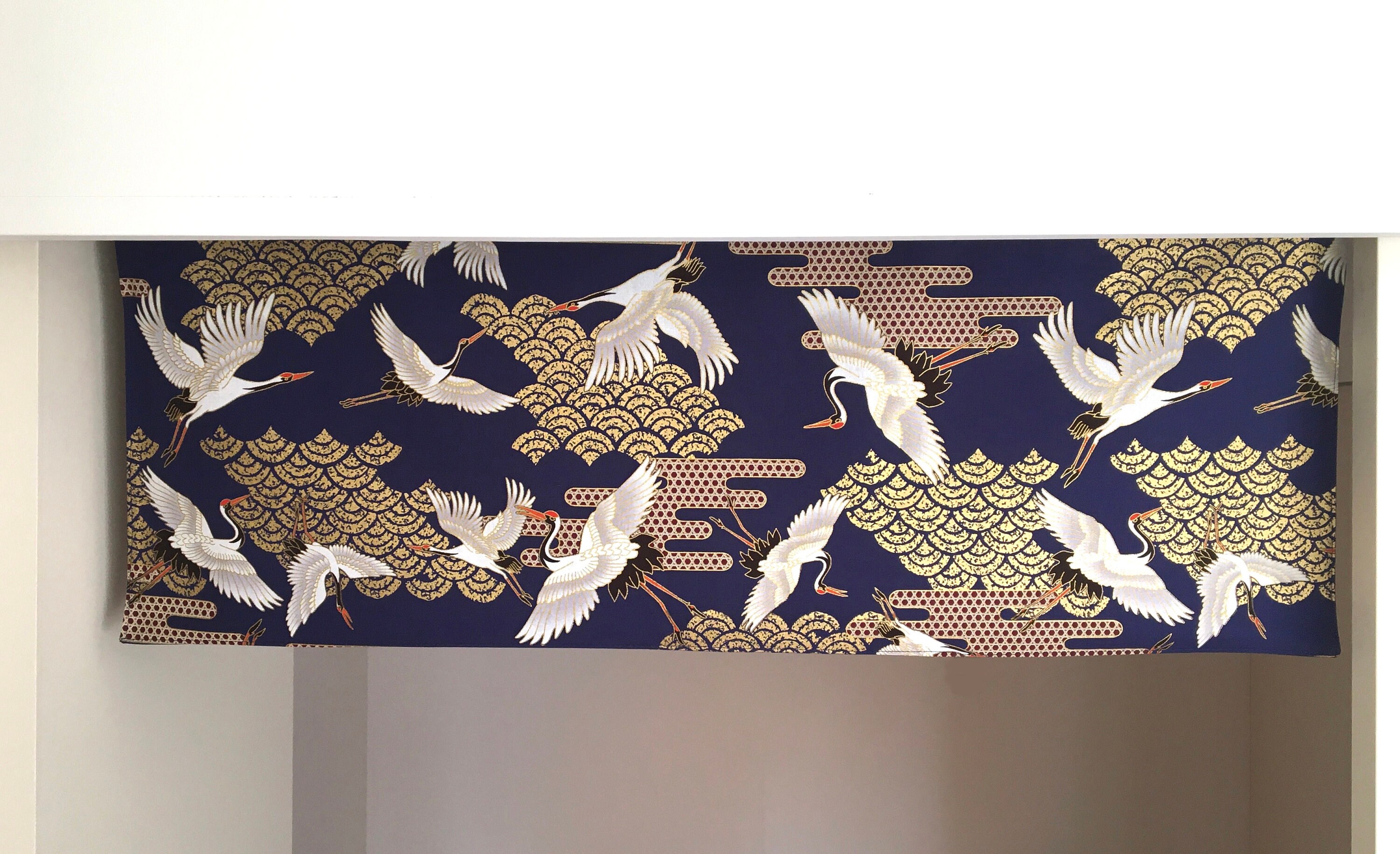 Crane Bird Noren Curtain, Restaurant Noren, Japanese Cranes Blue Waves ...
