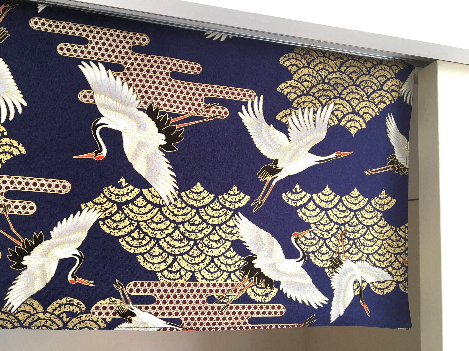 Crane Bird Noren Curtain, Restaurant Noren, Japanese Cranes Blue Waves ...