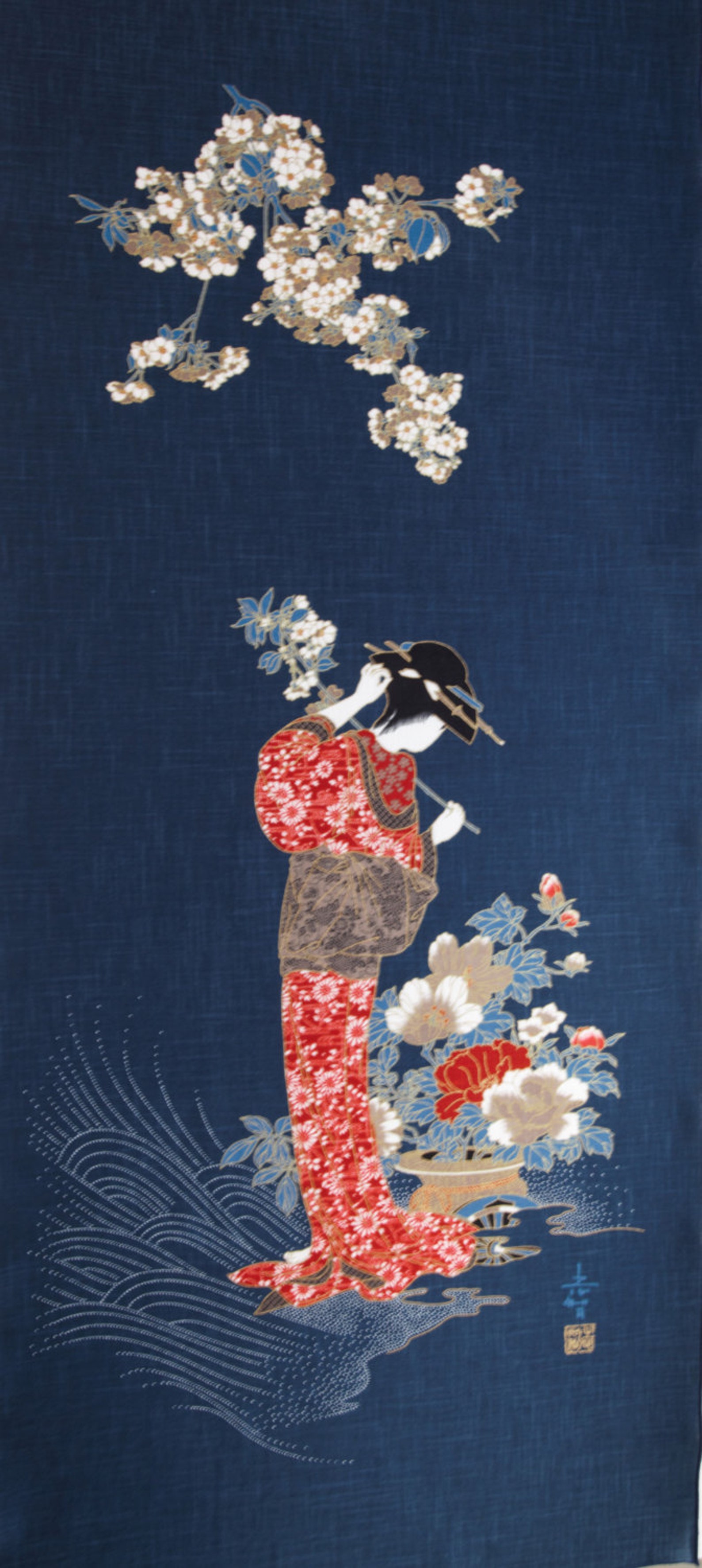 Japanese Geisha Blue Fabric Panel That Can Be Used to Make a - Etsy