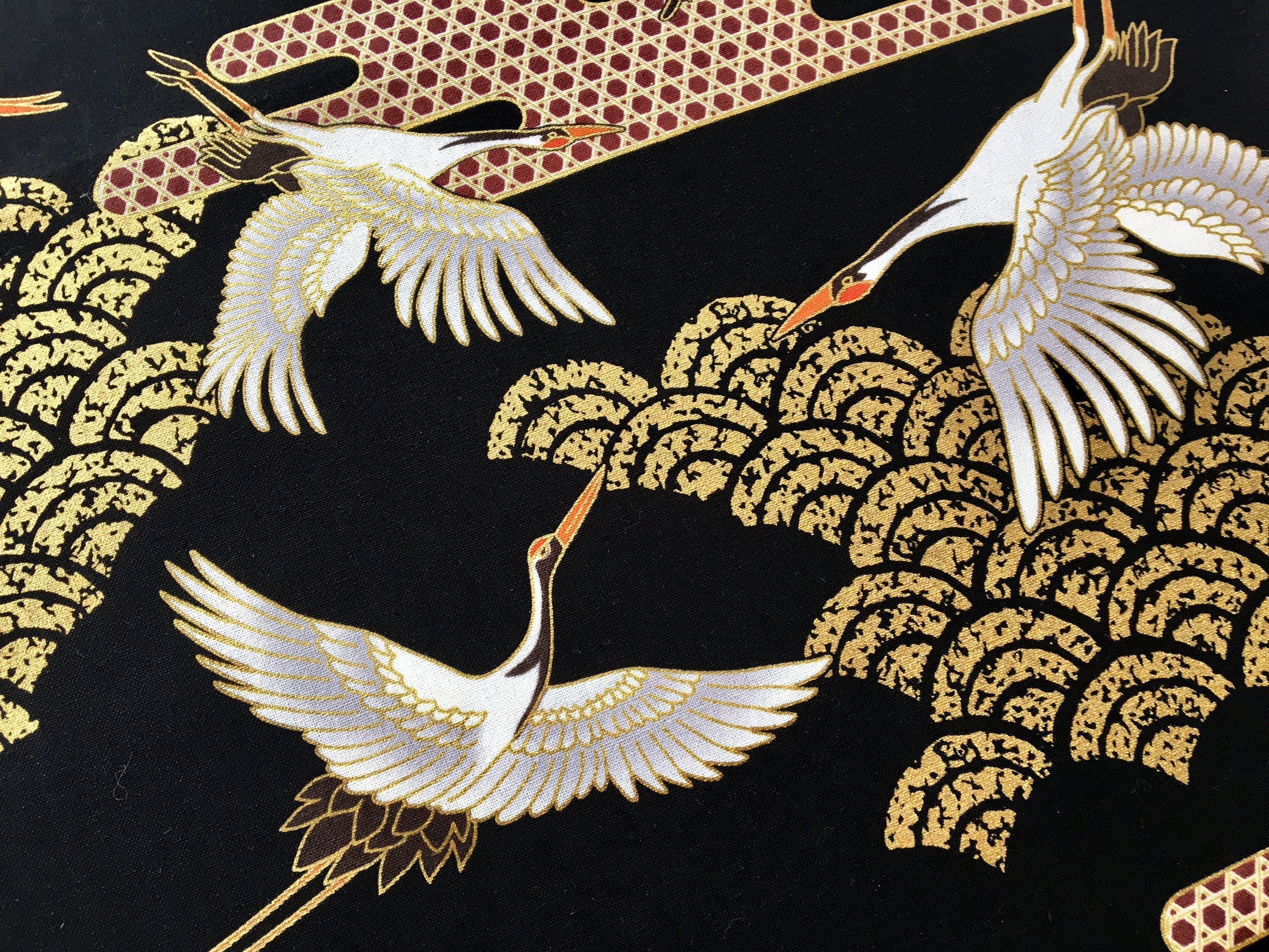 Japanese cranes fabric cotton fat quarter Japanese golden | Etsy