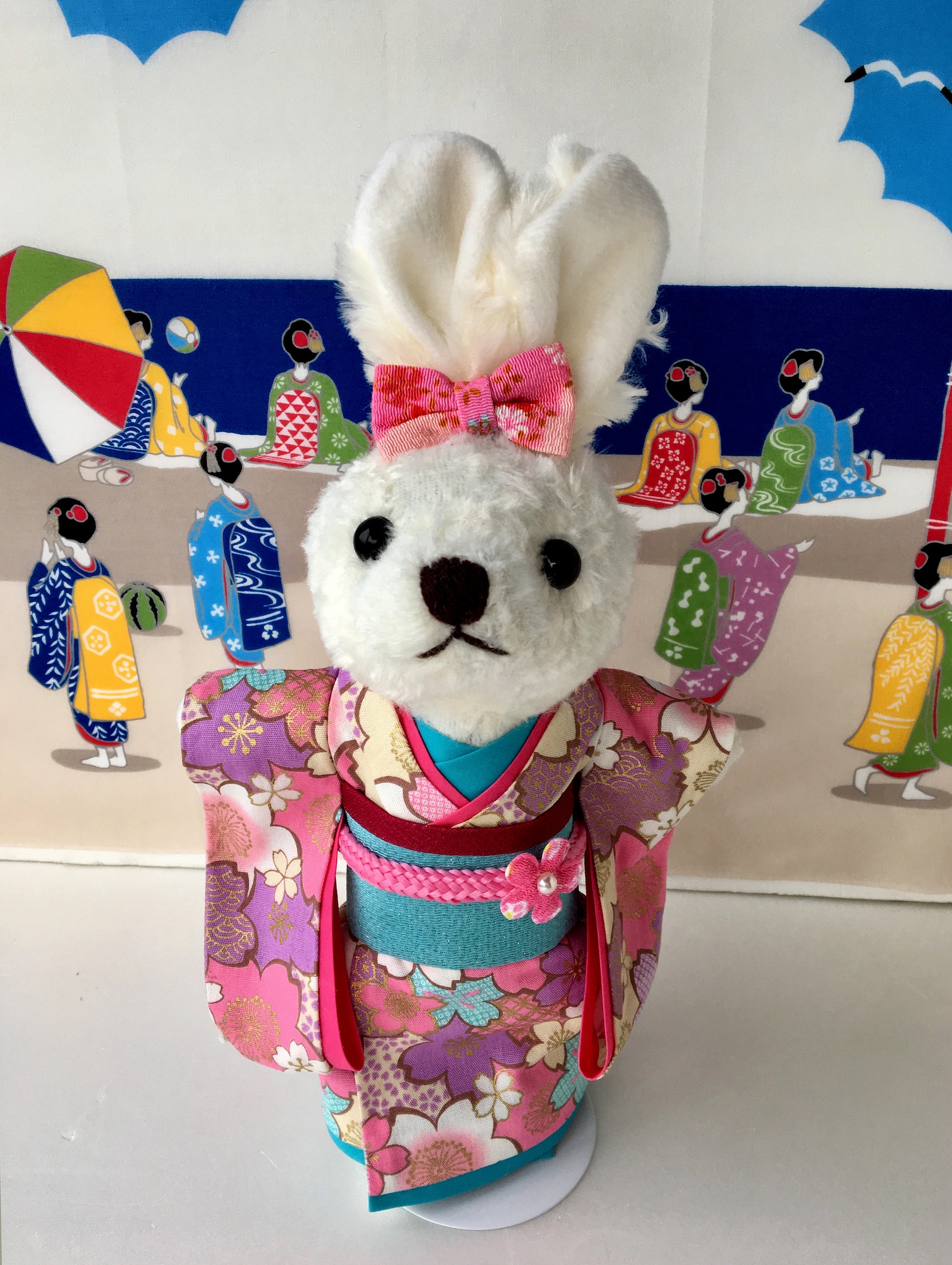 Japanese bunny in a pink kimono Kimono stuffed rabbit geisha | Etsy