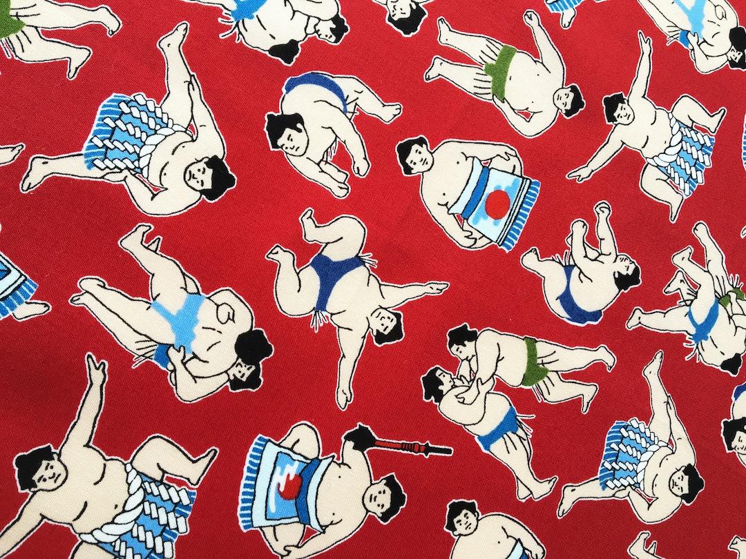 Sumo Wrestler Japanese Hankerchief Red Cotton Fabric, Japanese Sumo ...