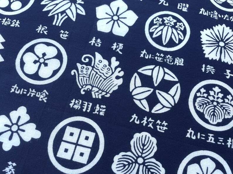 Japanese Crest Tenugui Fabric Japanese Navy Blue Family Crest - Etsy