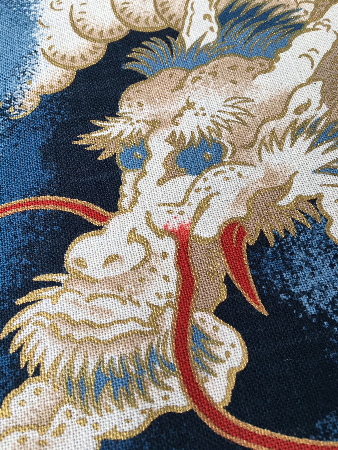 Japanese dragon blue fabric panel that can be used to make a | Etsy