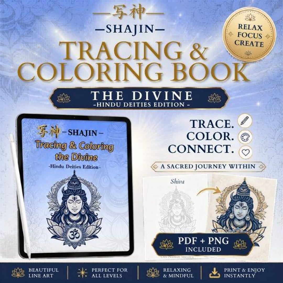 Hindu Gods Tracing & Coloring Book | Printable PDF .PNG | Shiva ...