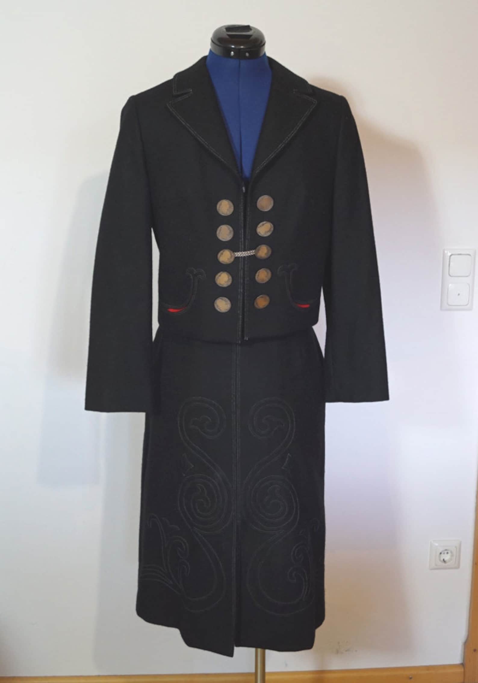 Loden Suit Black, Jacket and Pencil Skirt, Traditional Costume With ...