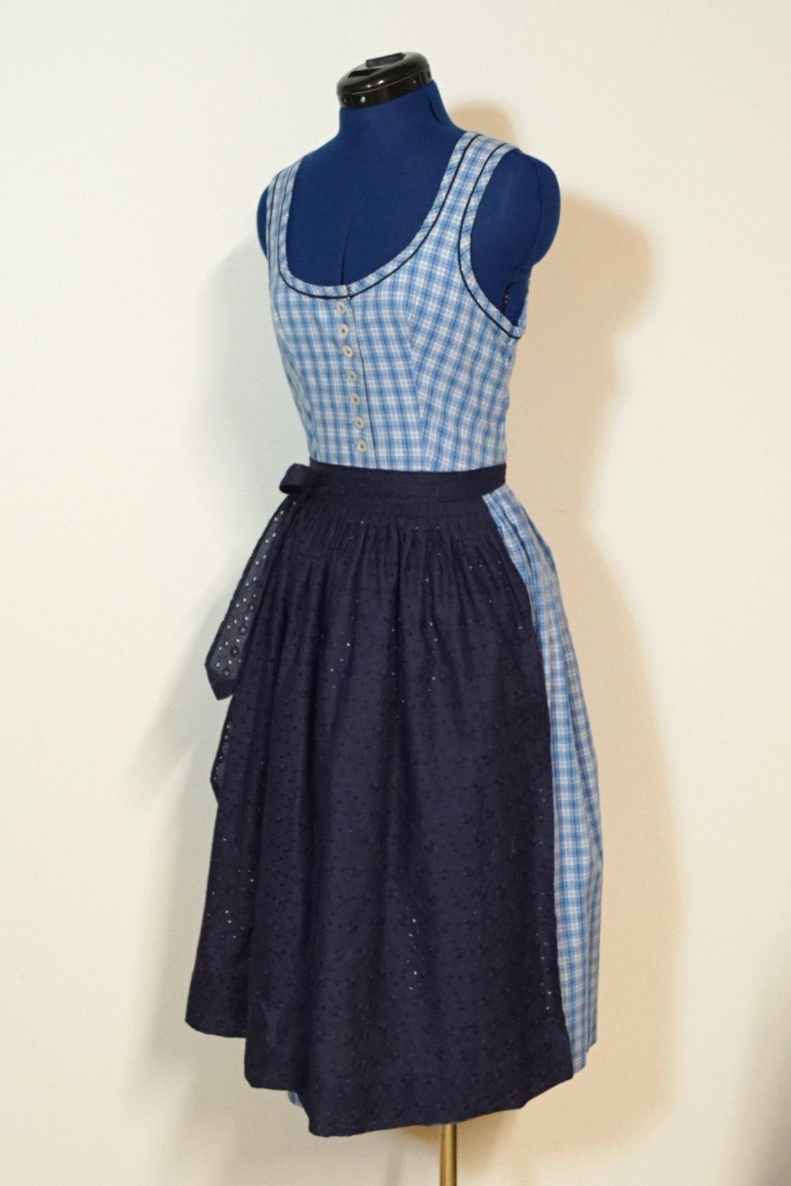 Dirndl With Apron, Blue White Checked Dirndl With Blue Apron, Button Up ...