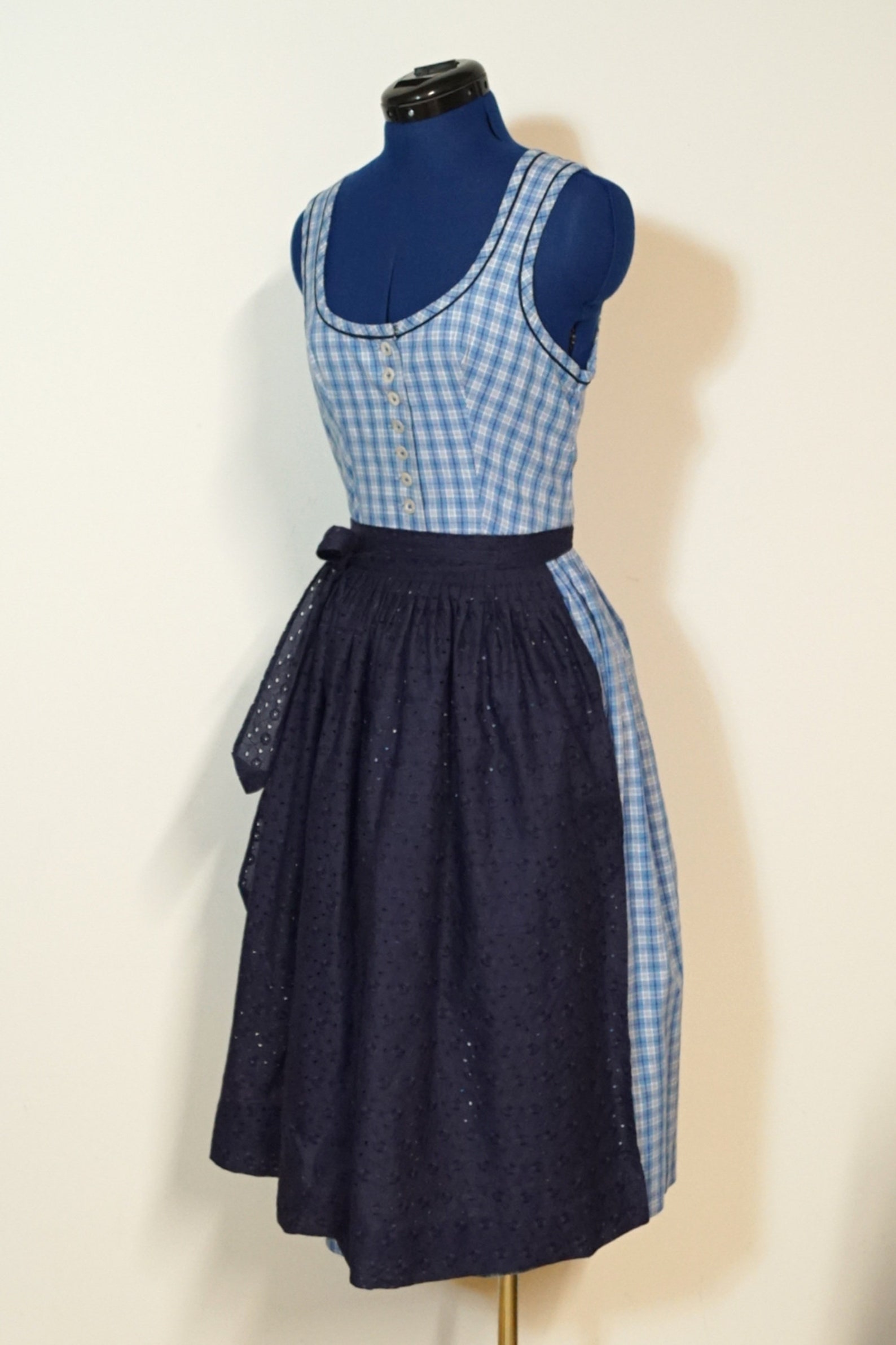 Dirndl With Apron, Blue White Checked Dirndl With Blue Apron, Button Up ...