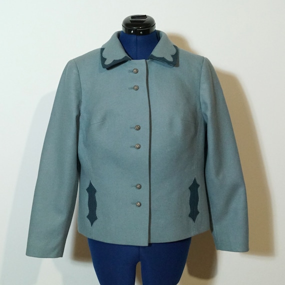 Dirndl Jacket Loden Loden Jacket Bright Blue With Dark Blue | Etsy