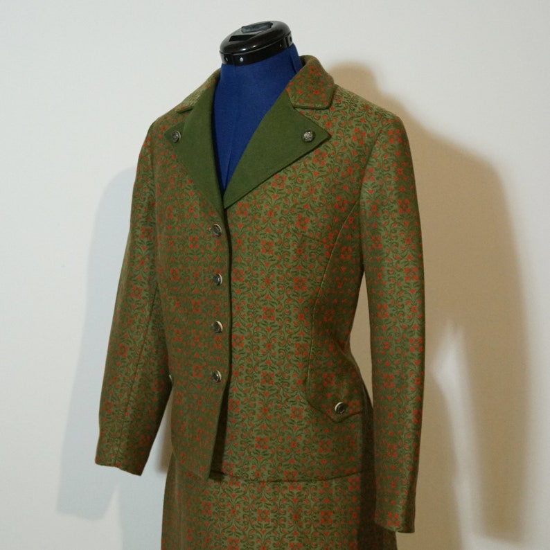 Loden Suit Red Green Jacket and Pencil Skirt Wool Jacquard - Etsy