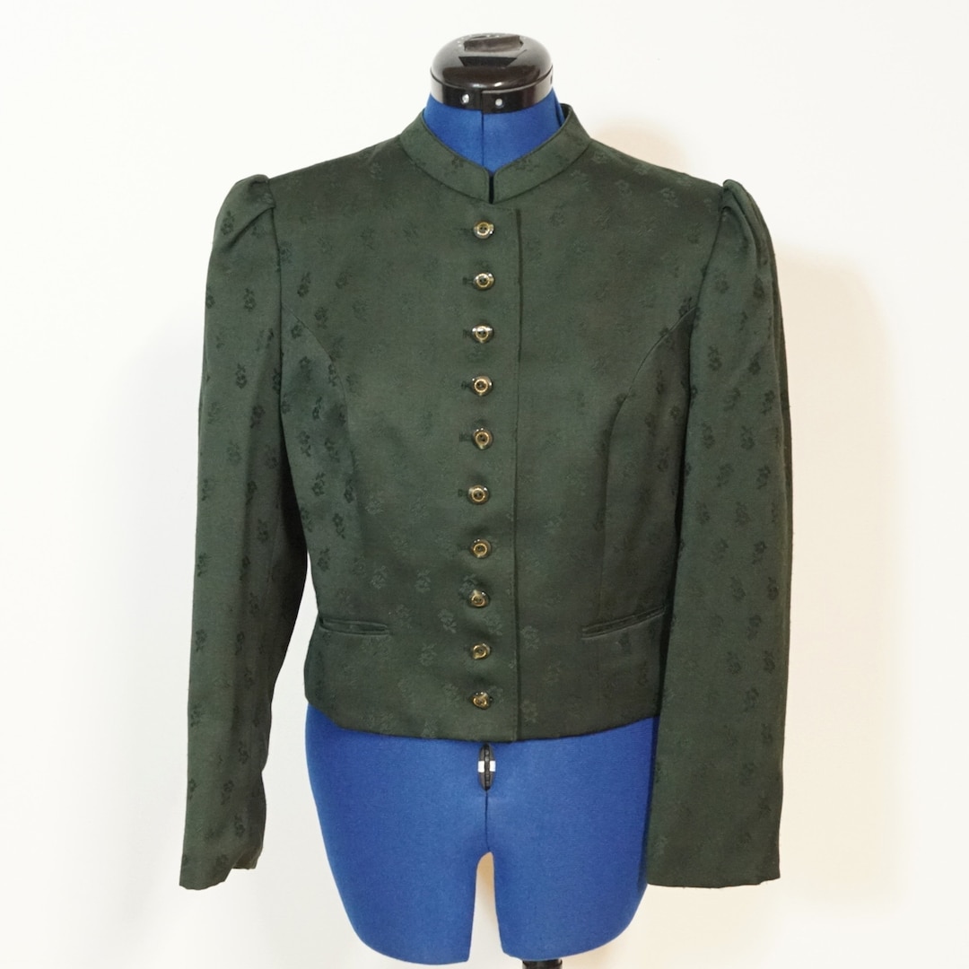 Traditional Jacket Made of Wool Brocade, Green Dirndl Jacket With Stand ...
