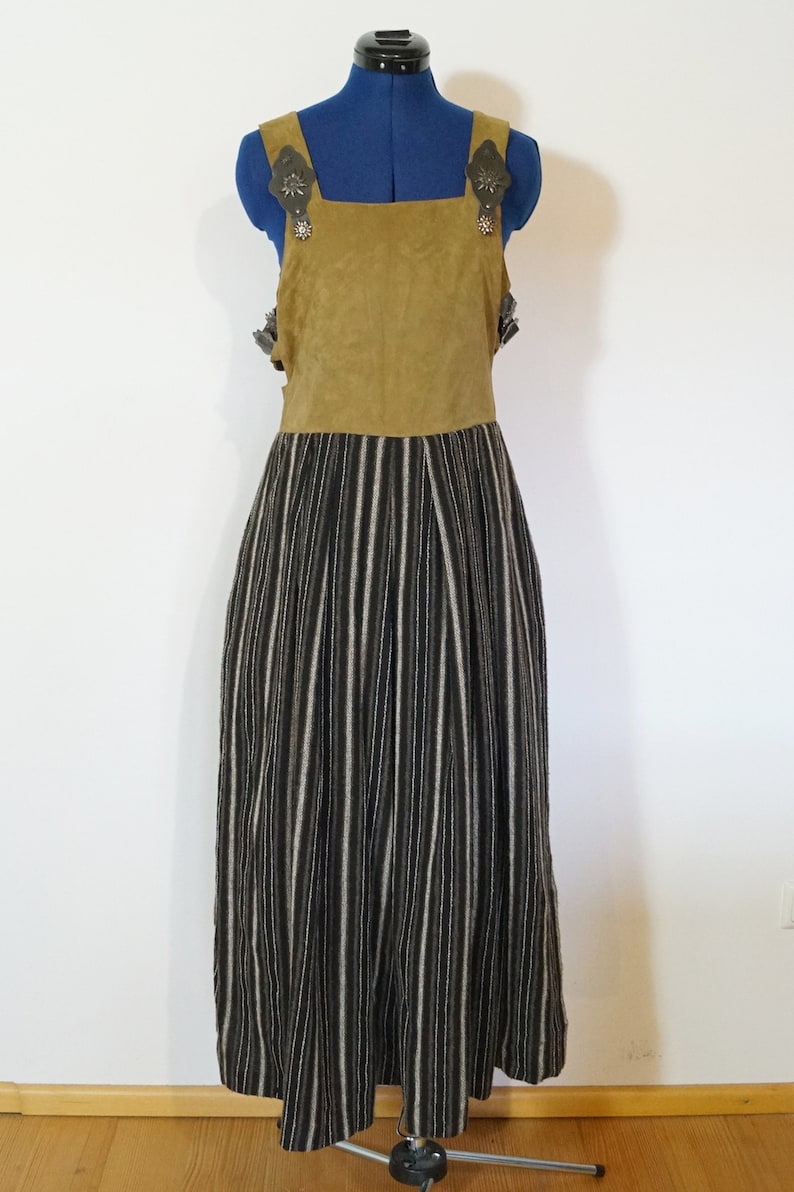 Traditional Dress Linen and Leather Brown Pinafore Dress - Etsy